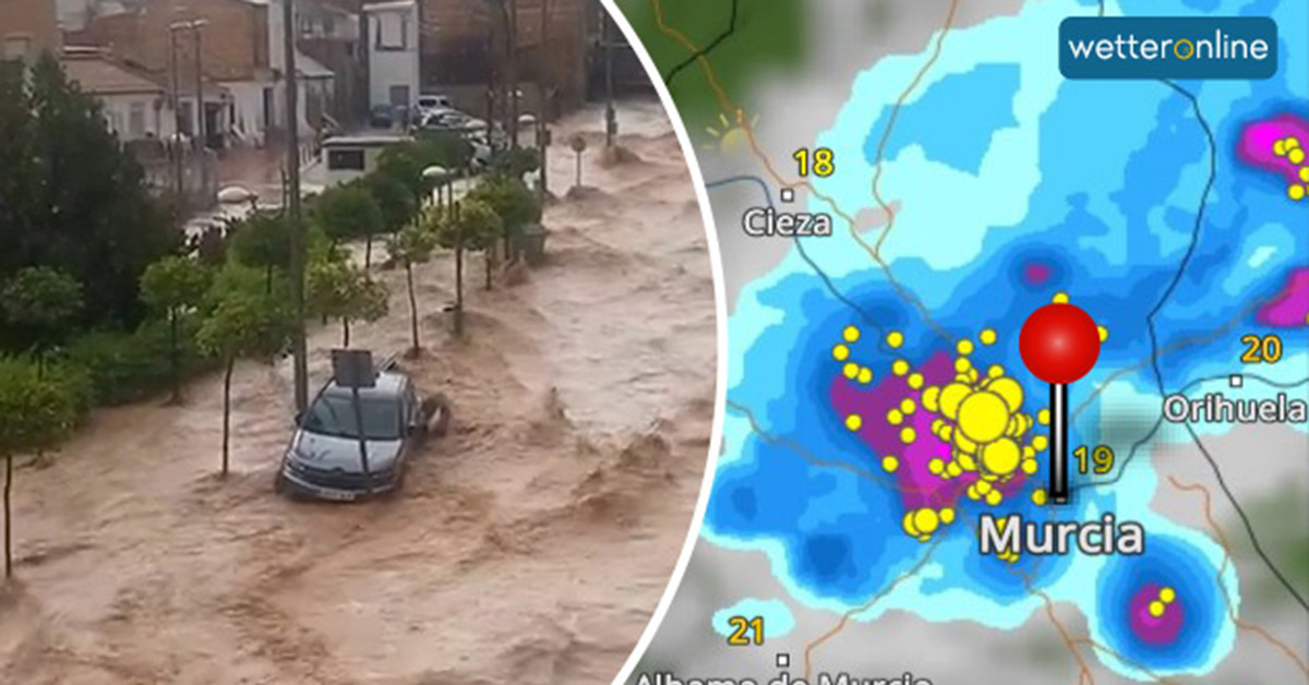 Schwere Unwetter in Südspanien: Wassermassen reißen in Murcia Autos mit