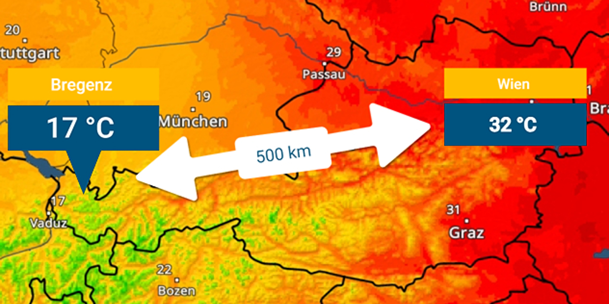 Enorme Wetterkontraste in Österreich: Wien 32 Grad - Bregenz 17 Grad