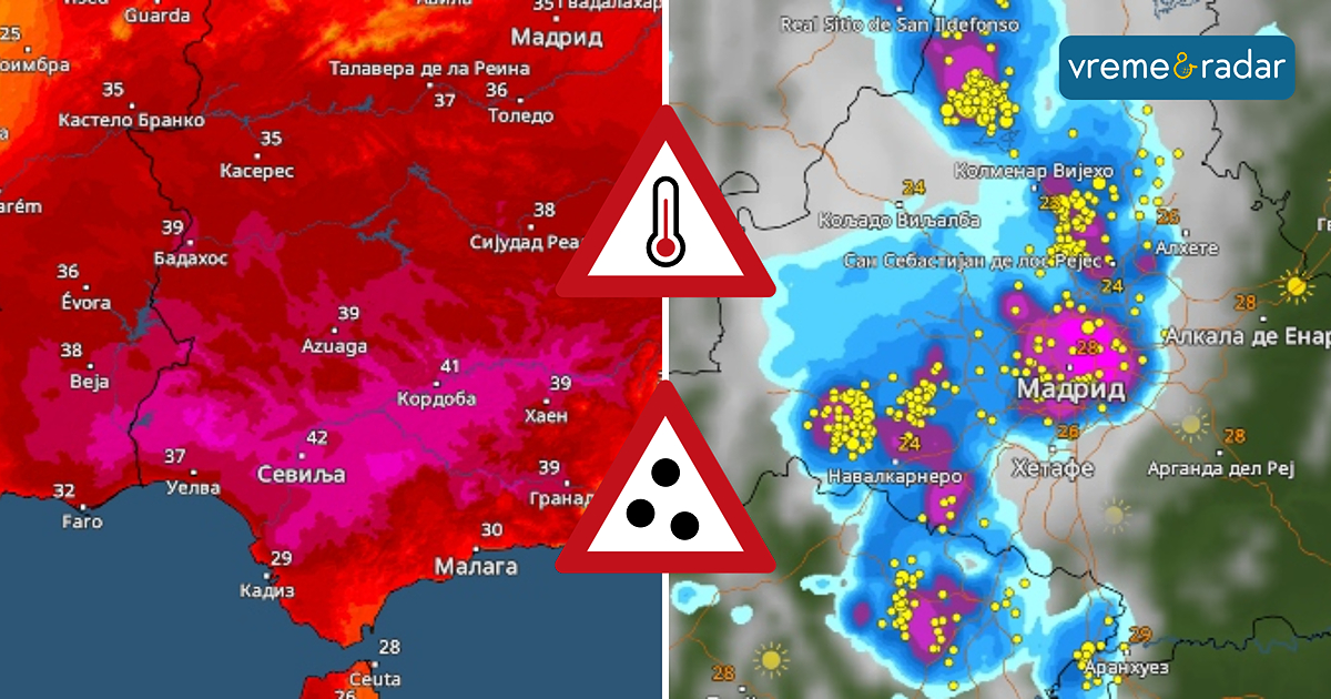 Na jugu Španije temperatura i do 43°C. Madrid na udaru oluje s krupnim ...