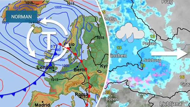 Warmfront von Tief NORMAN - Regen auf der Alpennordseite