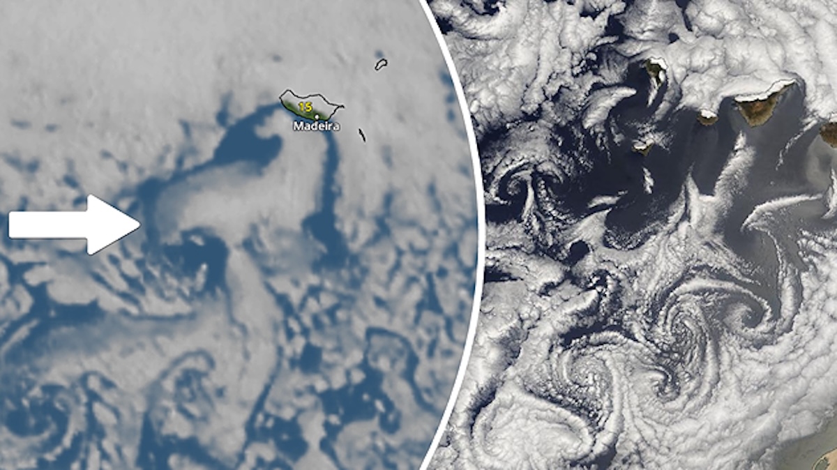 von Kármán vortex street: Cloud vortices captured on WeatherRadar ...